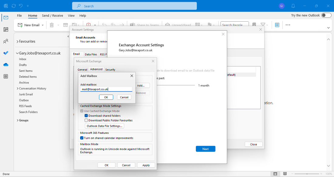 How to add a shared mailbox in Outlook | Texaport
