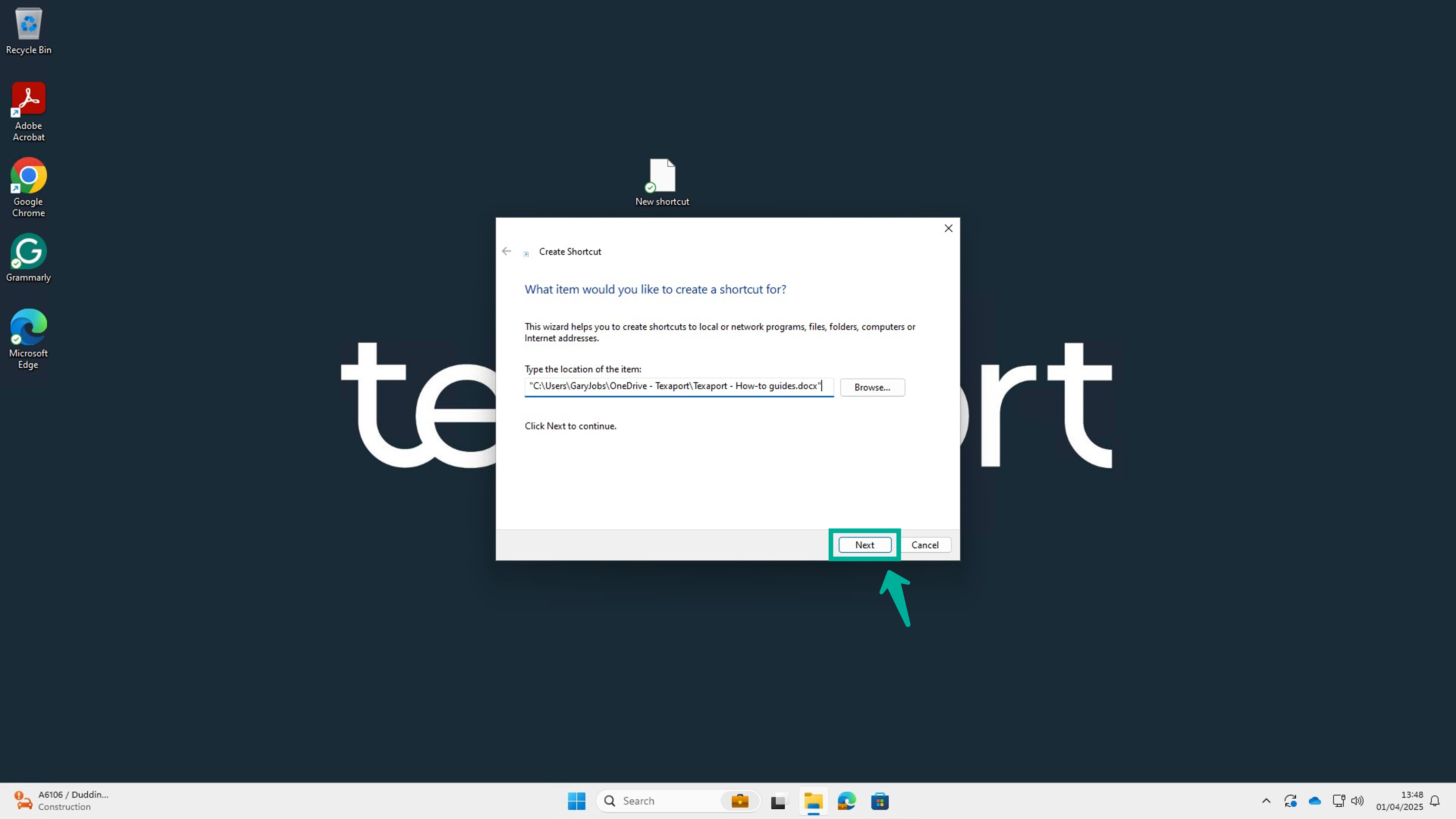 How to create a shortcut on desktop | Texaport