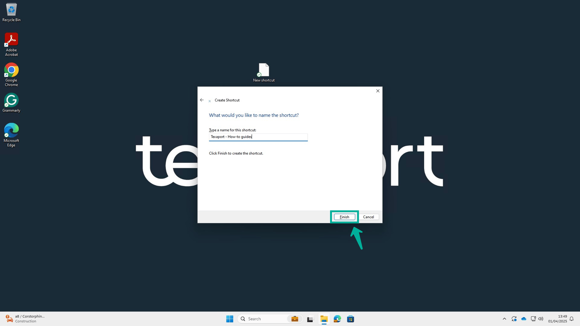 How to create a shortcut on desktop | Texaport