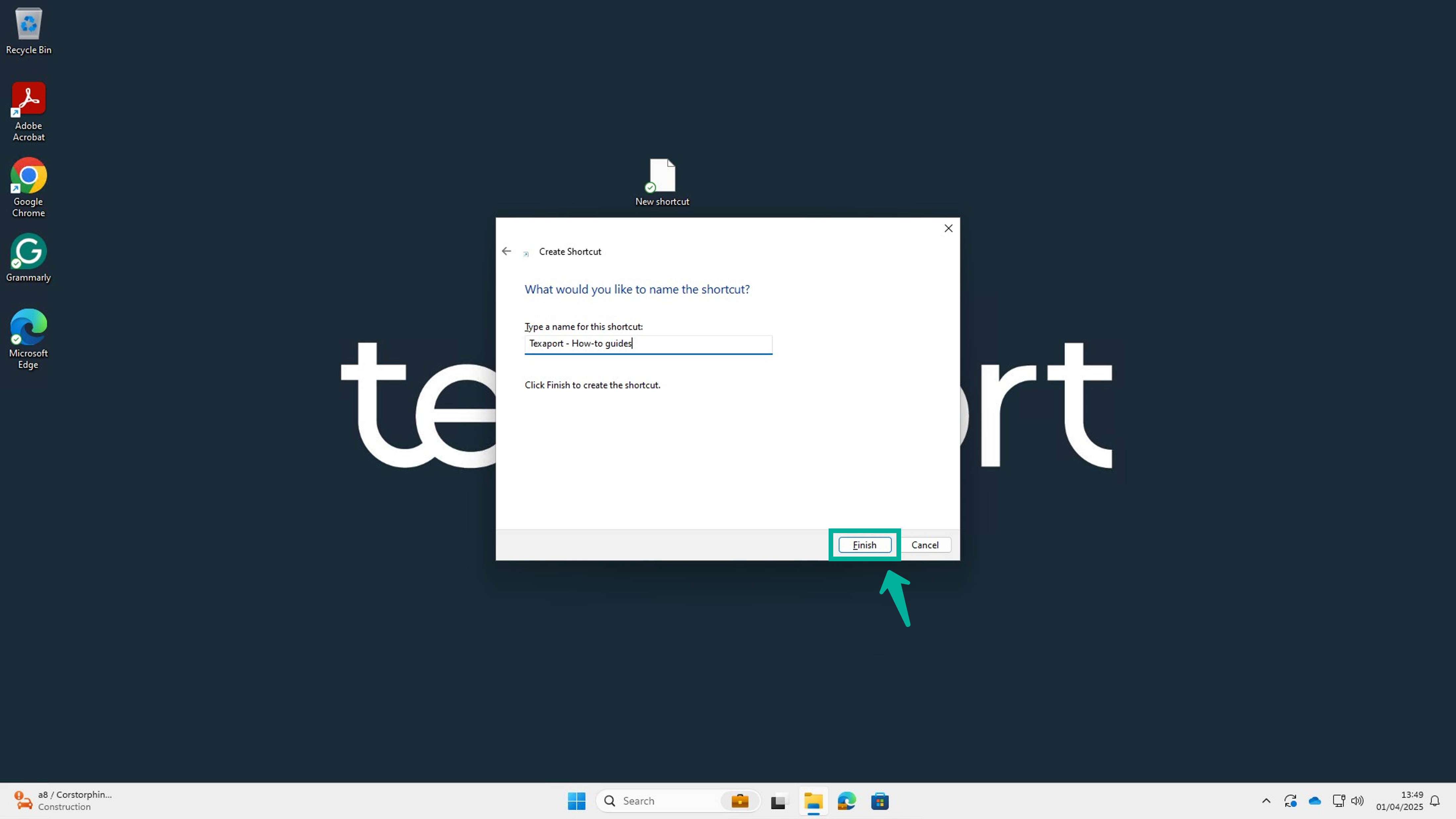 How to create a shortcut on desktop | Texaport