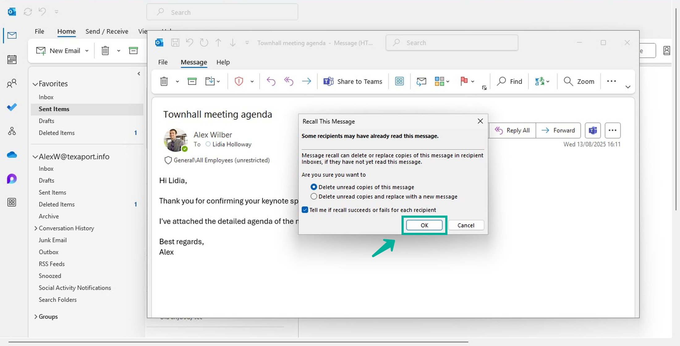How to recall an email in Outlook